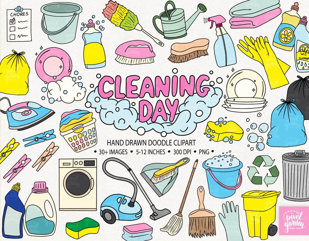 Hand Drawn Chores Clip Art. Doodle Kids Chore Planner Stickers. Pink ...