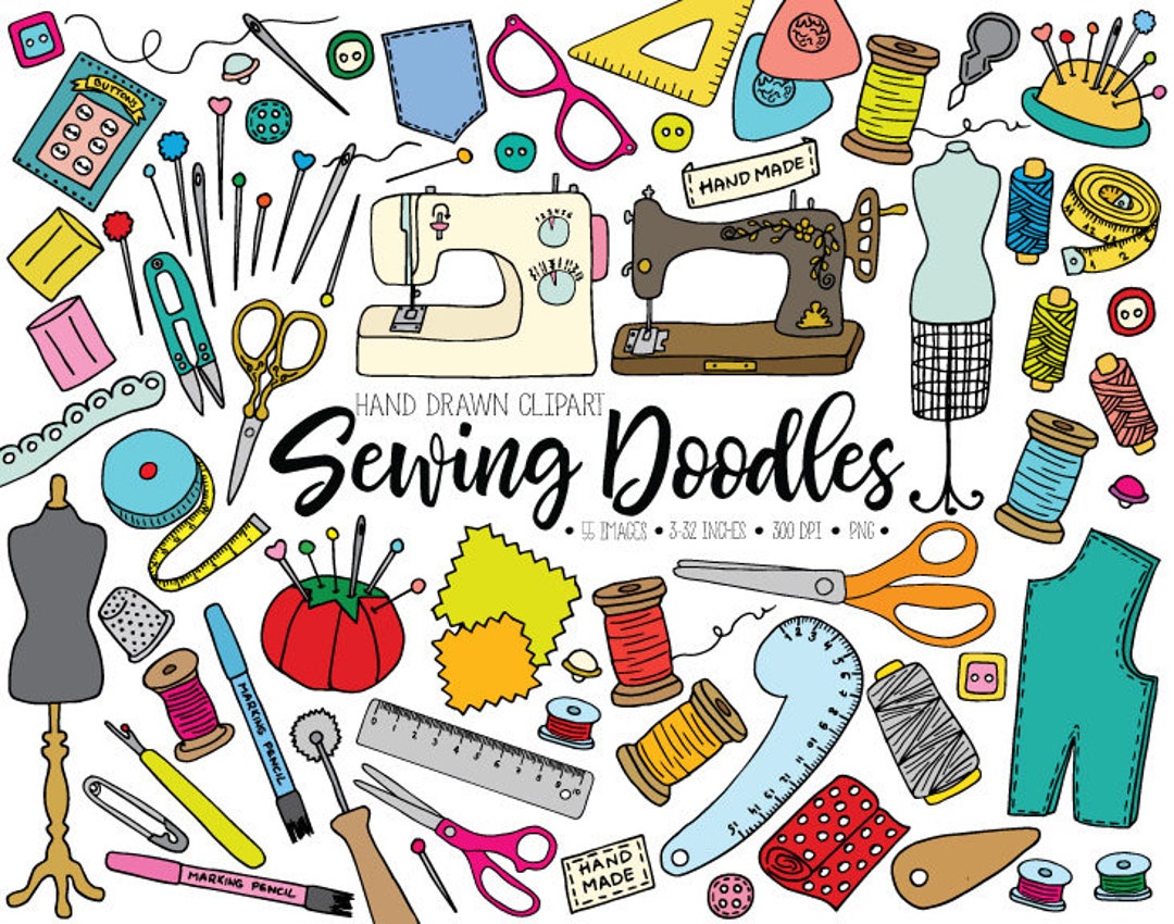 Doodle Sewing Clipart. Hand Drawn Dressmaking, Tailor's Clip Art ...