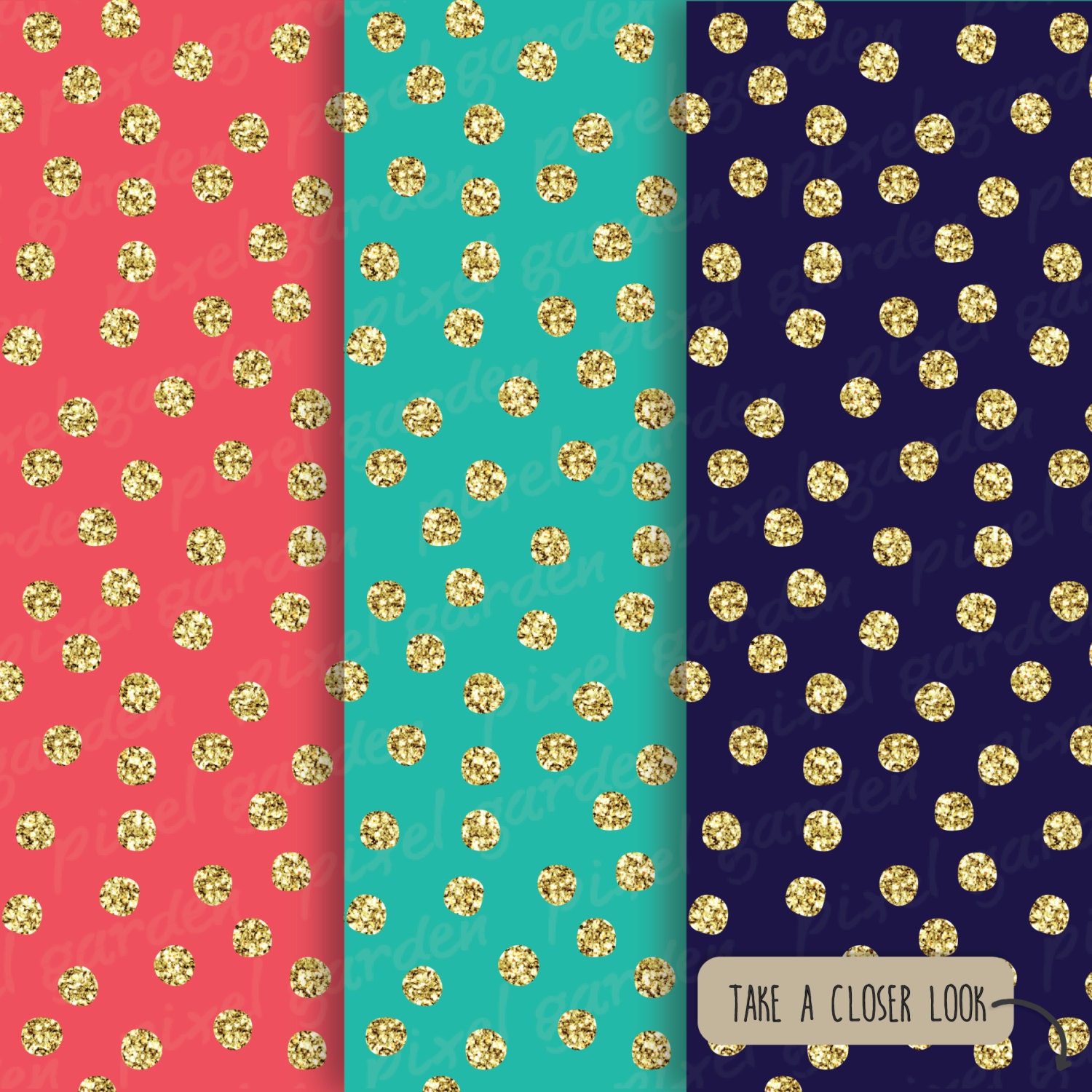 Gold Glitter Confetti Digital Paper Pack. Coral Turquoise | Etsy