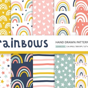 Rainbows Digital Paper. Hand Drawn Nursery Art. Boho Rainbow ...