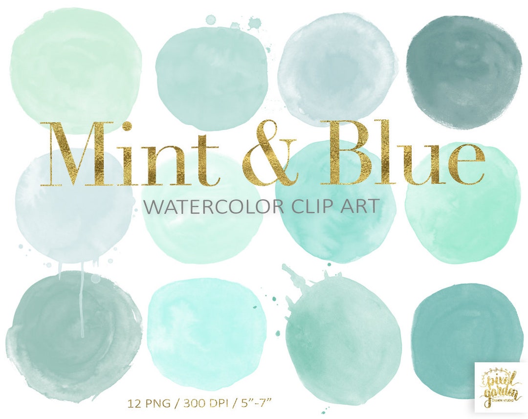 Mint Watercolor Circles Clip Art. Hand Painted Watercolour Shapes. Blue ...