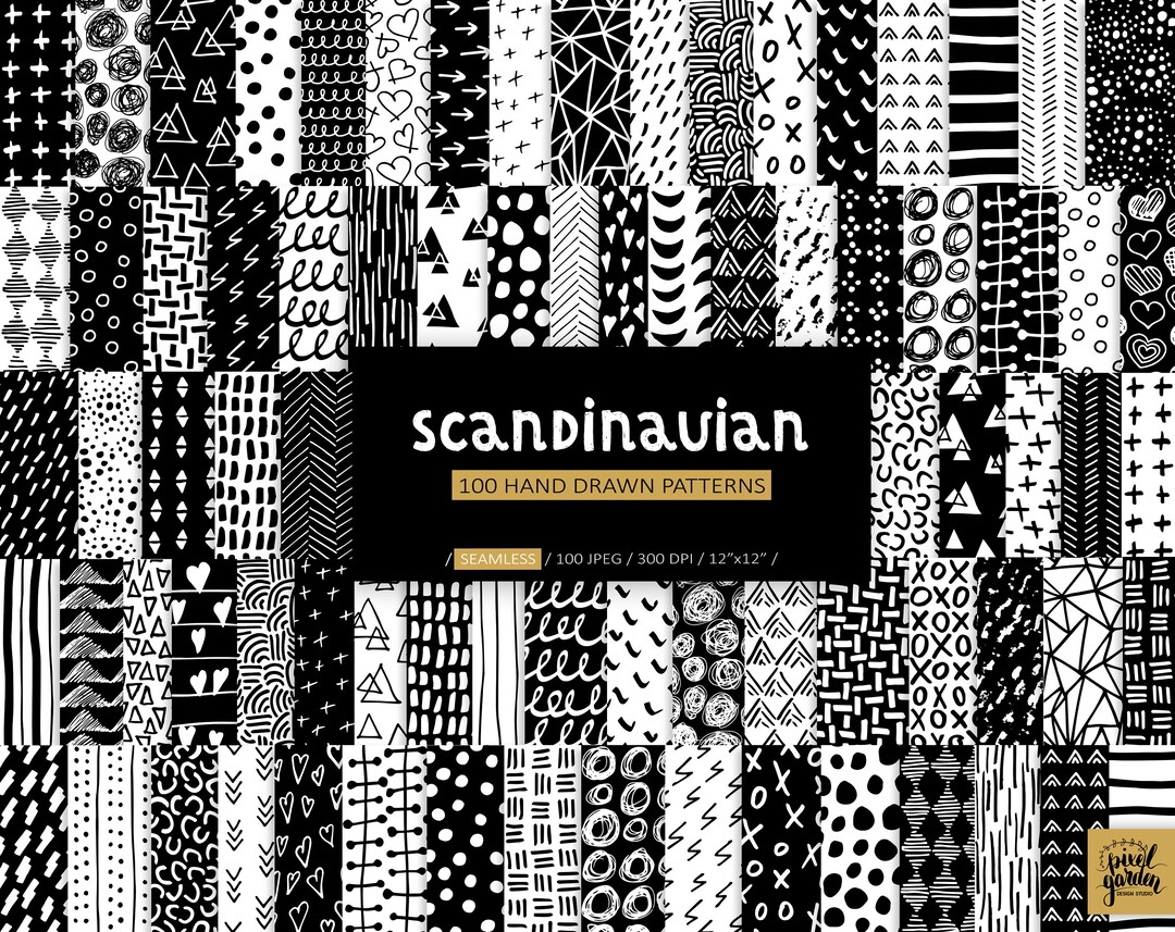 Minimalist Digital Pattern Bundle. Black, White Scandinavian Digital ...