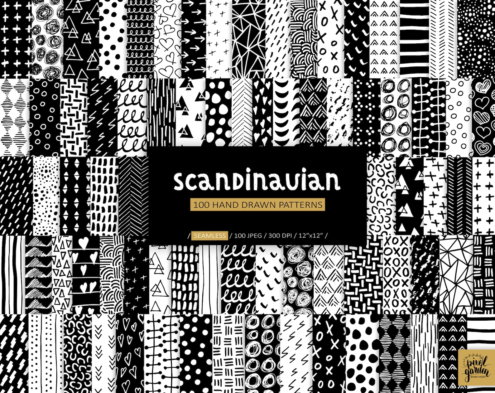 Minimalist Digital Pattern Bundle. Black, White Scandinavian Digital ...