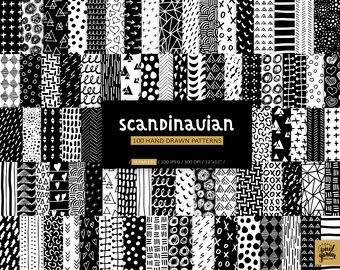 Hand Drawn Abstract Patterns. Scandinavian Ink Brush Digital Paper ...
