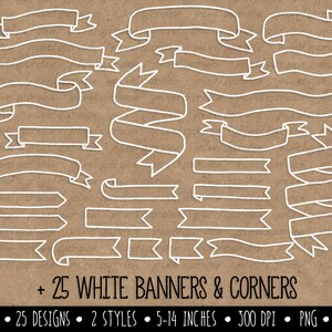 Hand Drawn Banners Clip Art. Doodle Ribbon Banners. White Banners ...