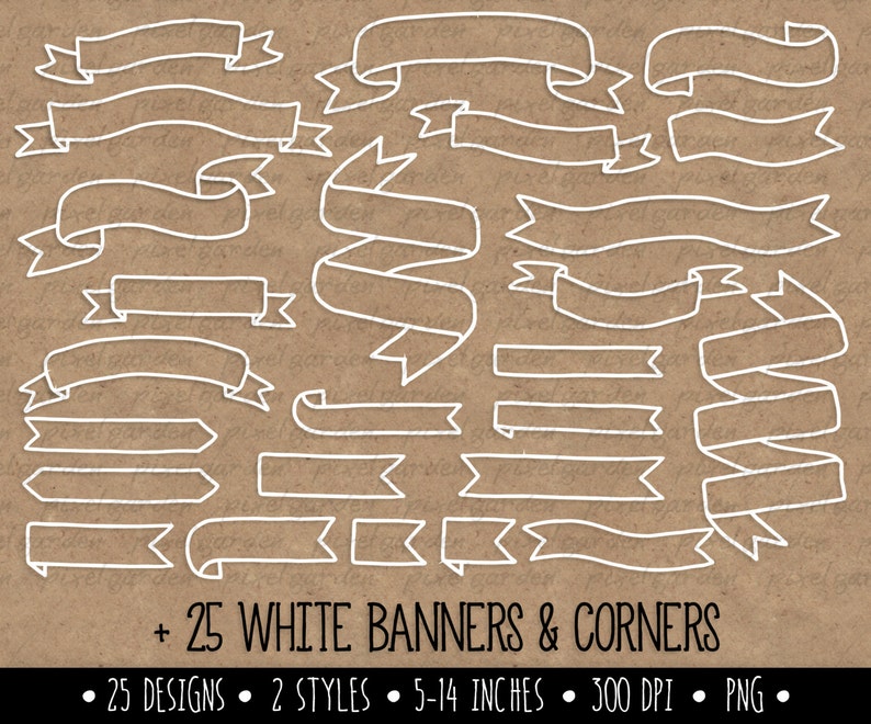 Hand Drawn Banners Clip Art. Doodle Ribbon Banners. White | Etsy
