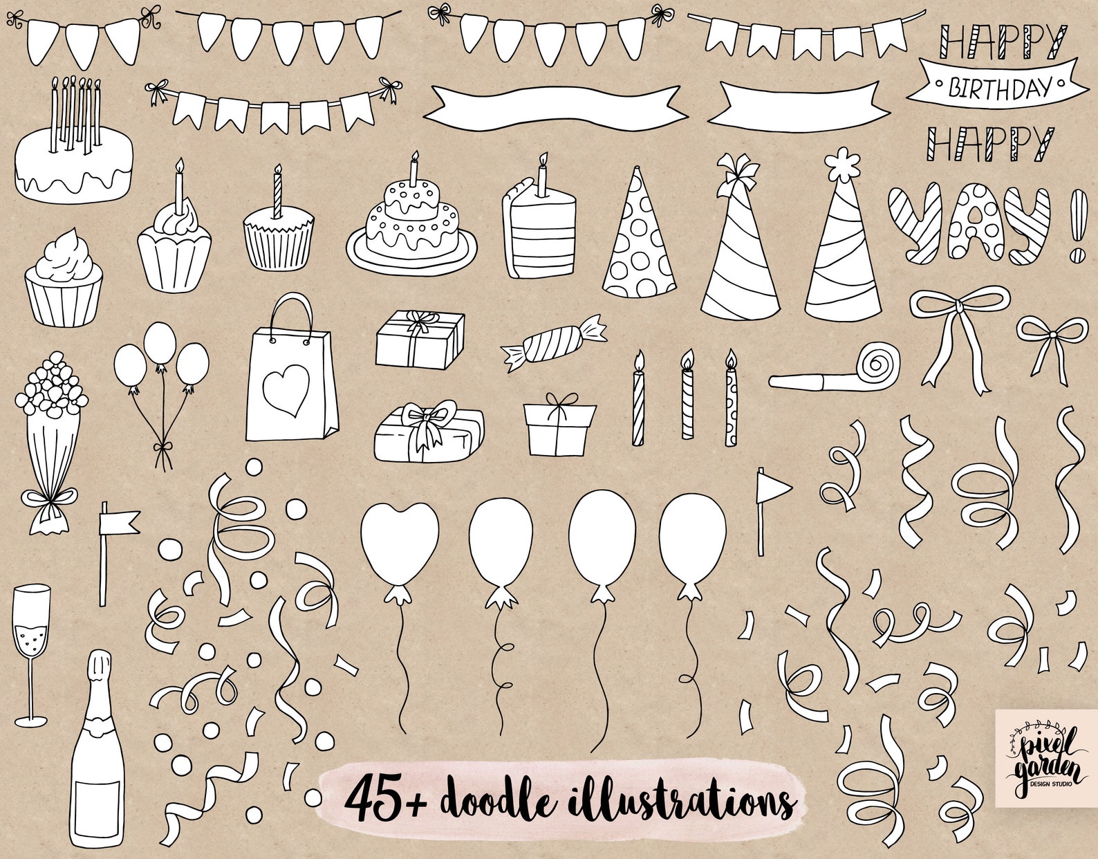 Birthday Clipart. Hand Drawn Birthday Clip Art. Celebration - Etsy UK