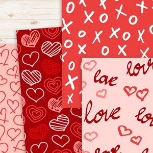Valentines Day Digital Paper. Minimalist Love, Hearts Background. Hand ...