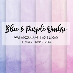 Watercolor Ombre Digital Paper. Handpainted Blue Lavender | Etsy