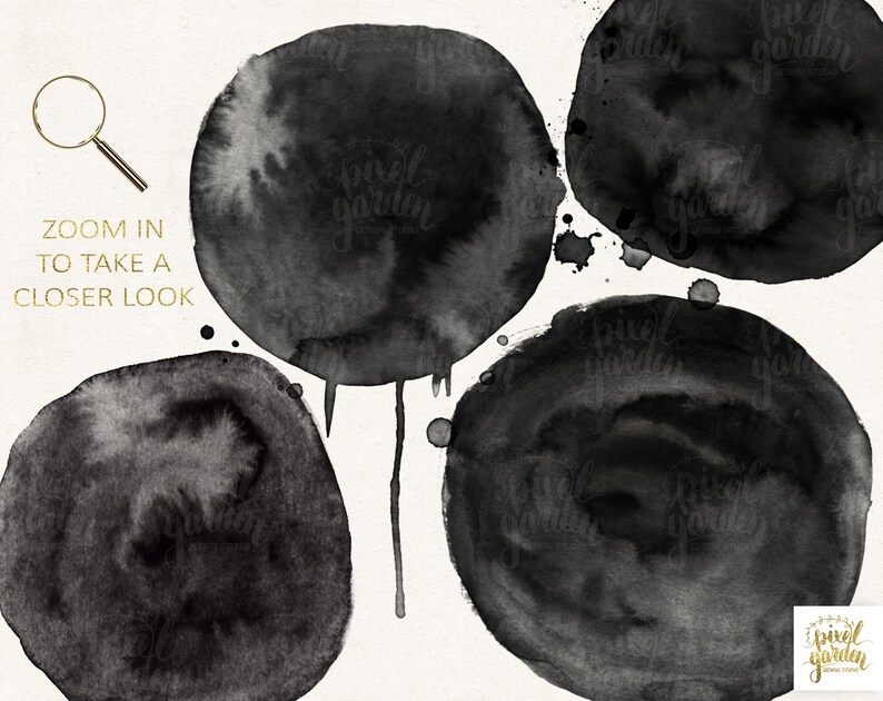 Watercolor Circles Clip Art. Black Hand Painted Watercolour - Etsy