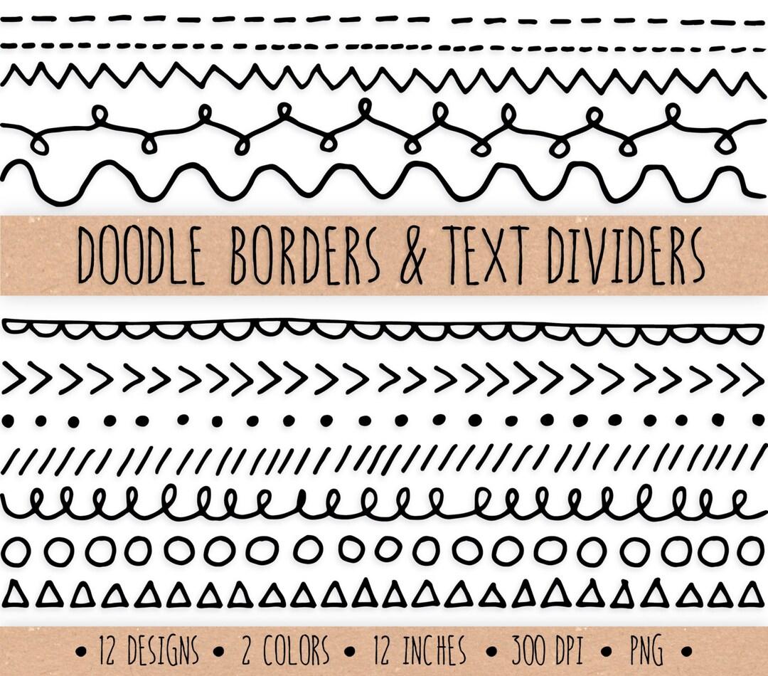 Hand Drawn Doodle Borders and Text Dividers. Digital Doodle Frames and ...