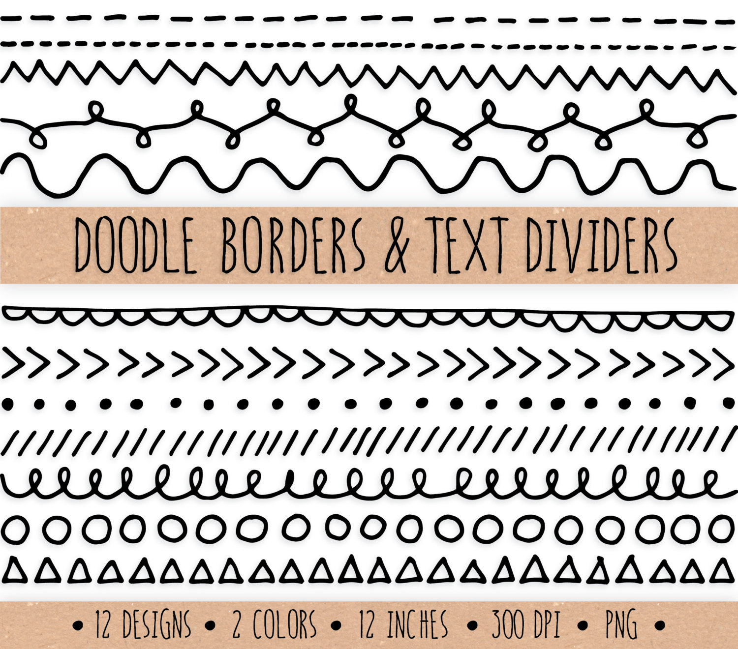 Hand Drawn Doodle Borders and Text Dividers. Digital Doodle - Etsy