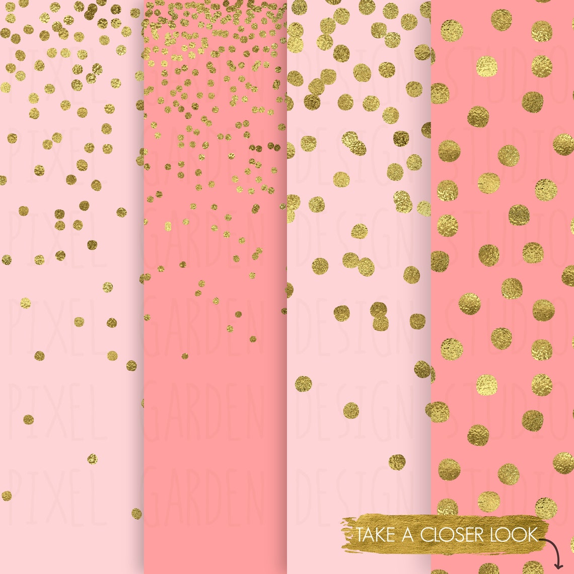 Gold Confetti Digital Paper. Pink & Gold Dot Confetti | Etsy