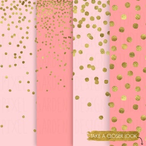 Gold Confetti Digital Paper. Pink & Gold Dot Confetti Background. Blush ...
