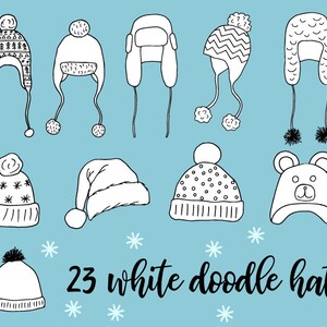 Christmas Hat Clip Art. Hand Drawn Winter Hats, Cothing, Knit ...