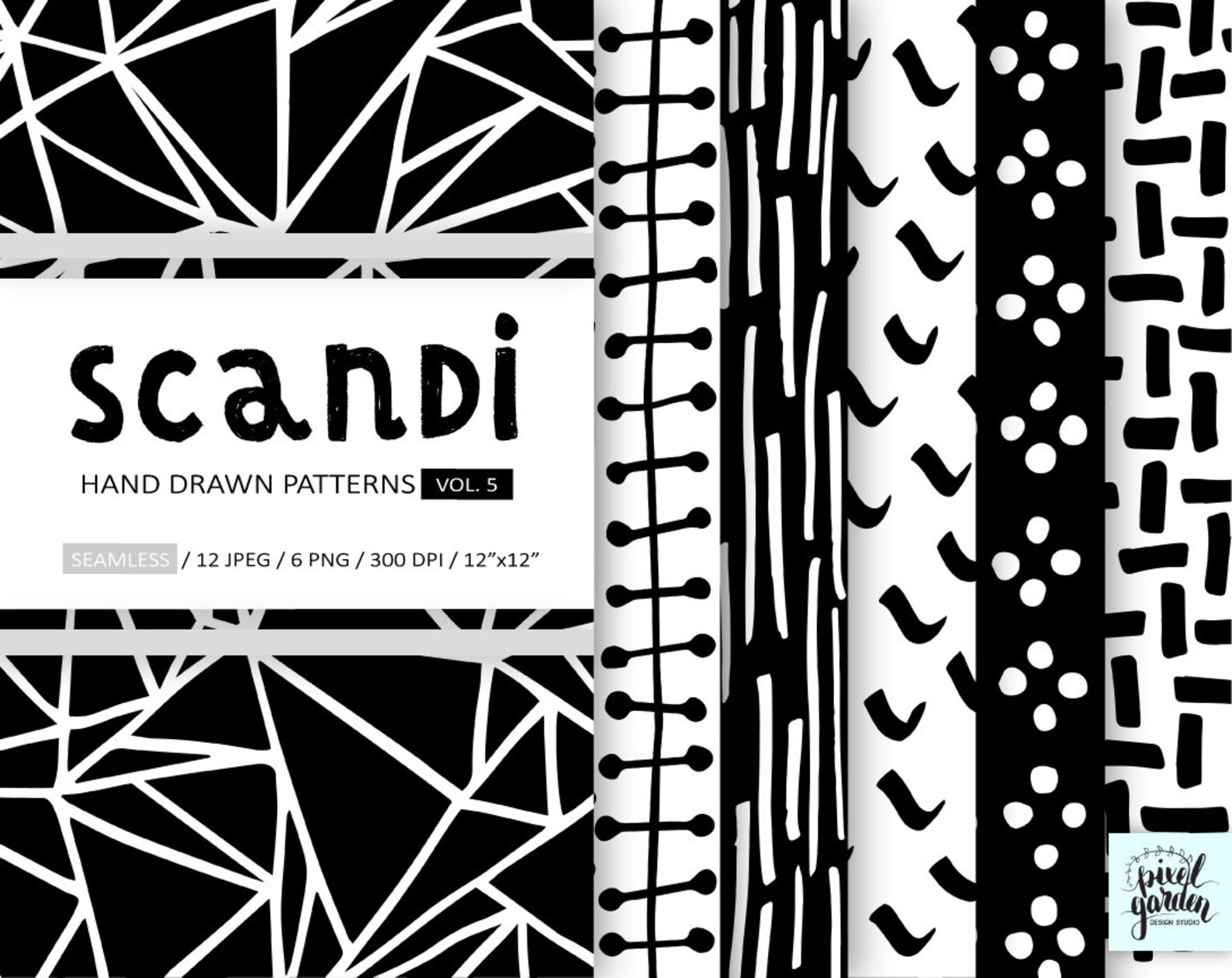 Nordic Digital Paper. Black White Hand Drawn Geometric - Etsy