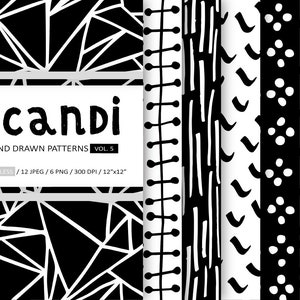 Nordic Digital Paper. Black, White Hand Drawn Geometric Background ...