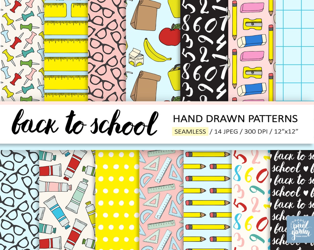 Back to School Digital Paper. Hand Drawn Student, Teacher Background ...