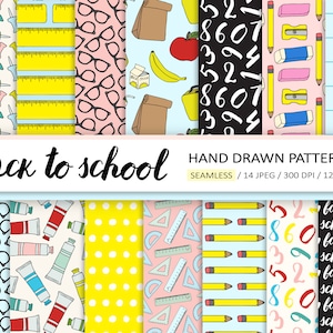Back to School Digital Paper. Hand Drawn Student, Teacher Background ...