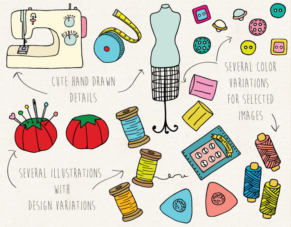 Doodle Sewing Clipart. Hand Drawn Dressmaking Tailor's - Etsy UK
