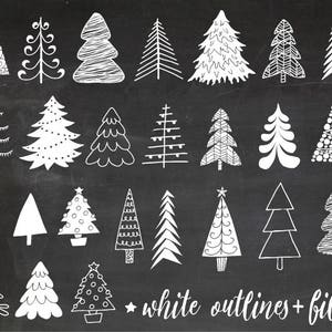 Chalkboard Christmas Tree Clip Art. Hand Drawn Chalk Christmas ...