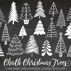 Chalkboard Christmas Tree Clip Art. Hand Drawn Chalk Christmas ...