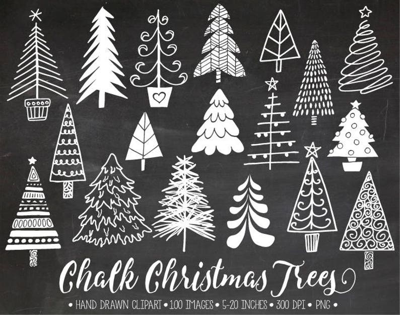 Chalkboard Christmas Tree Clip Art. Hand Drawn Chalk Christmas - Etsy