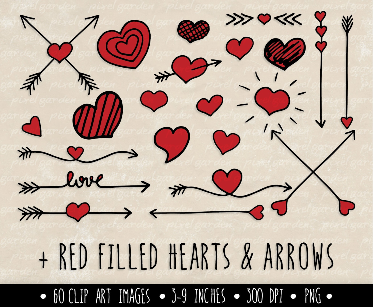 Hearts and Arrows Clip Art Set. Valentine's Day Clipart. | Etsy