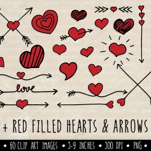 Hearts and Arrows Clip Art Set. Valentine's Day Clipart. Hand Drawn ...