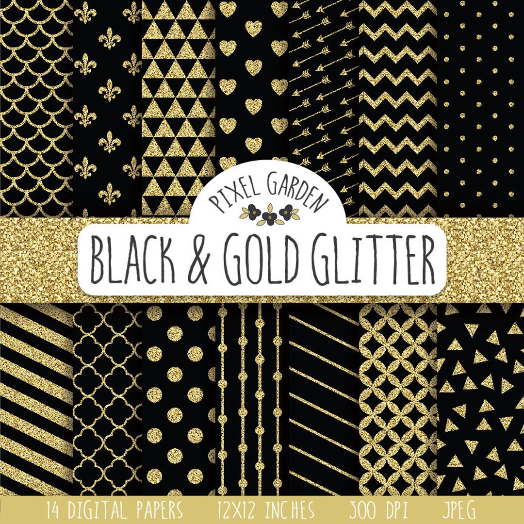 Black and Gold Glitter Digital Paper Pack. Quatrefoil Scrapbooking ...