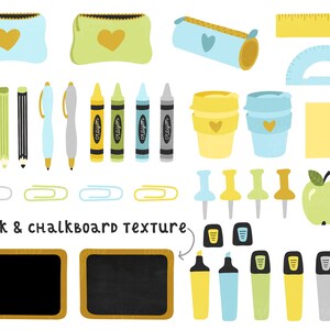 Back to School Clipart Set. Hand Drawn School Clipart. Blue Office ...