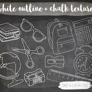 Chalkboard School Clipart. Hand Drawn Chalk Texture School Supplies ...