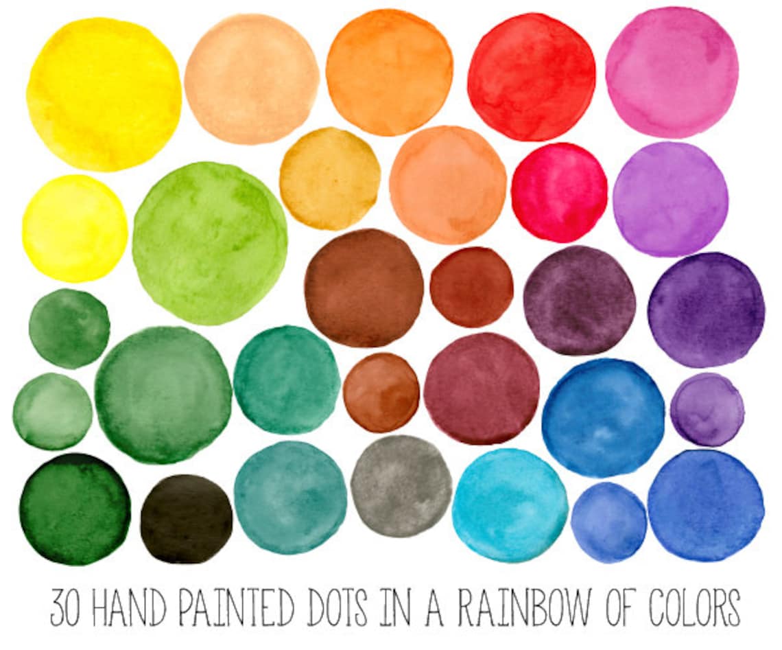 Watercolor Dots Clipart. Hand Painted Colorful Watercolour | Etsy