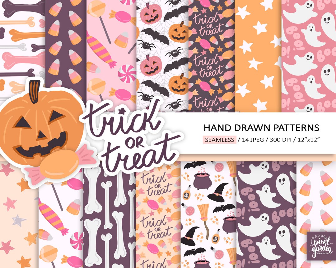 Cute Halloween Digital Paper. Hand Drawn Spooky Halloween Background ...