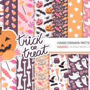 Cute Halloween Digital Paper. Hand Drawn Spooky Halloween Background ...