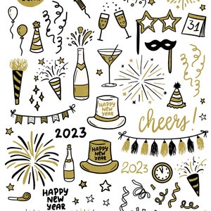 Happy New Year Clipart. Hand Drawn Minimalist Illustrations. 2023 New ...