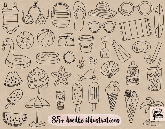 Beach Vacation Clip Art Black And White