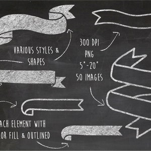 Chalkboard Banners Clip Art. Hand Drawn Ribbon Chalk Banners. White ...