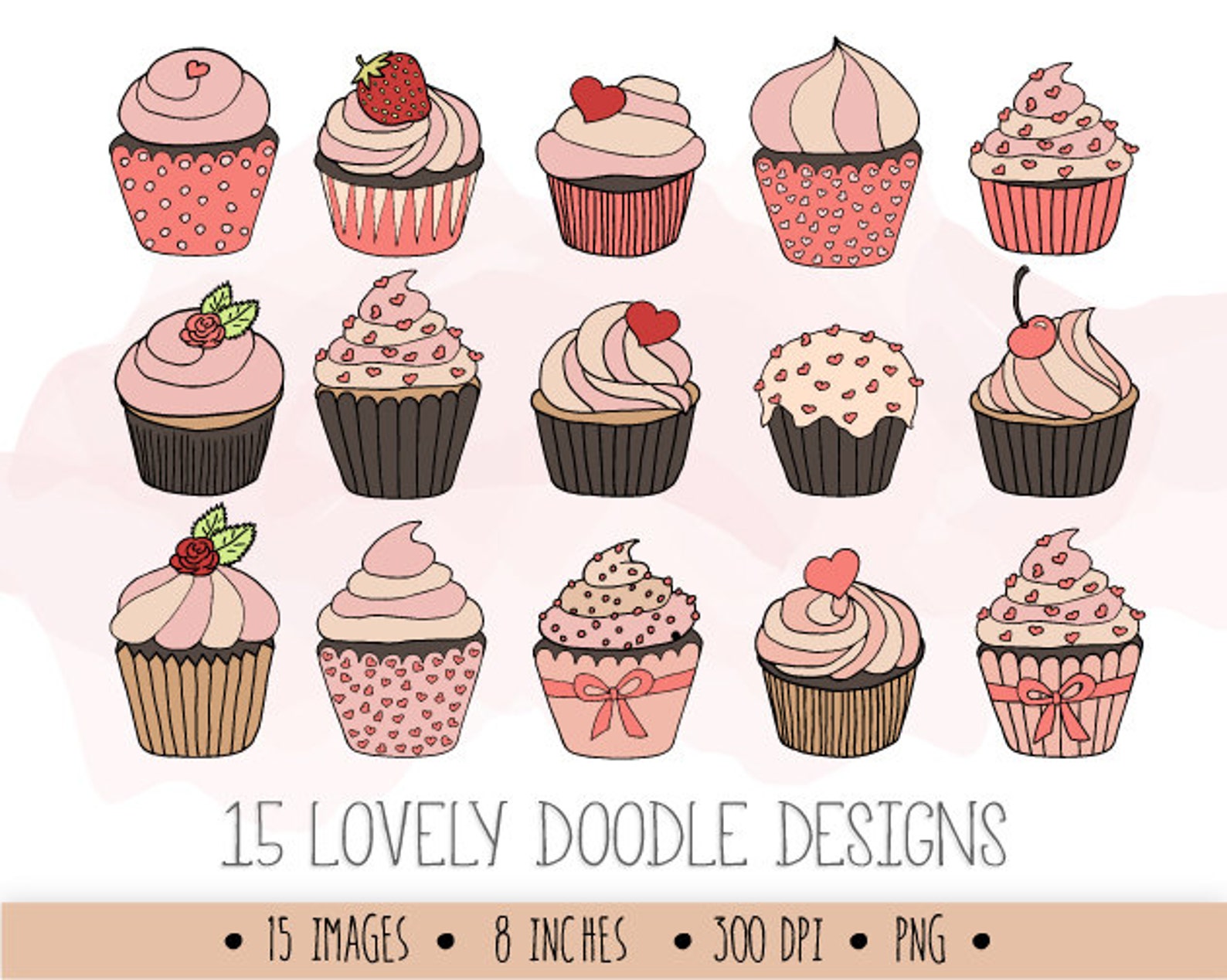 Cupcake Clip Art. Hand Drawn Cupcake Clipart. Digital Doodle | Etsy