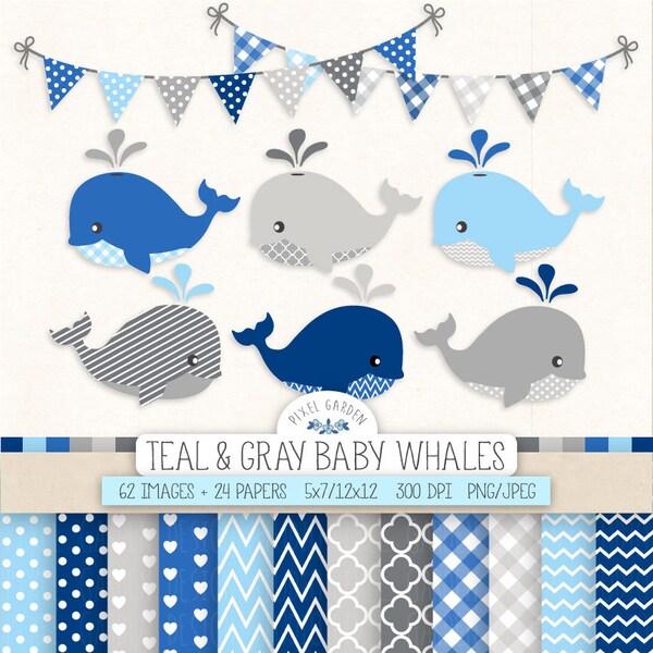 Whale Clip Art - Etsy UK
