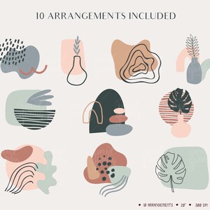 Abstract Boho Shapes Clip Art. Organic Abstract Collage Element Clipart. Nude, Taupe, Mint Hand ...
