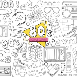 80s Doodle Clipart. Hand Drawn Eighties, Nineties Nostalgia Clip Art ...