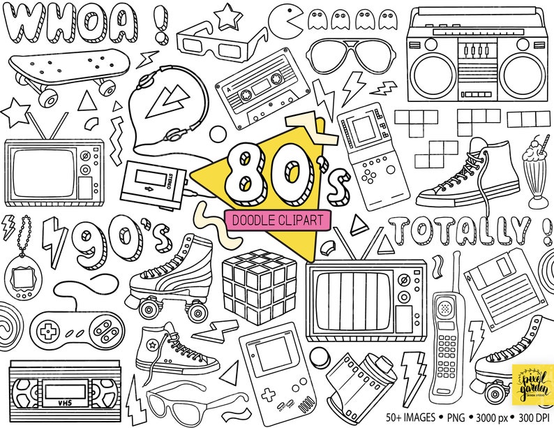 80s Doodle Clipart. Hand Drawn Eighties Nineties Nostalgia - Etsy