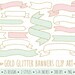 Gold Glitter Banners Clip Art. Hand Drawn Ribbon Banners. Doodle ...