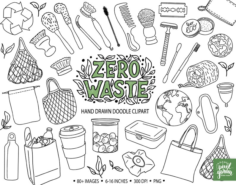 Zero Waste Clip Art. Hand Drawn Eco Friendly Clipart. Doodle - Etsy