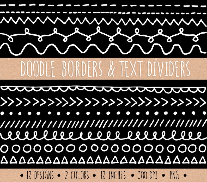 Hand Drawn Doodle Borders and Text Dividers. Digital Doodle Frames and ...