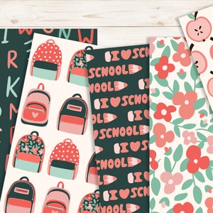 School Girl Digital Paper. Floral Stationery, Backpack, Notebook, Washi ...