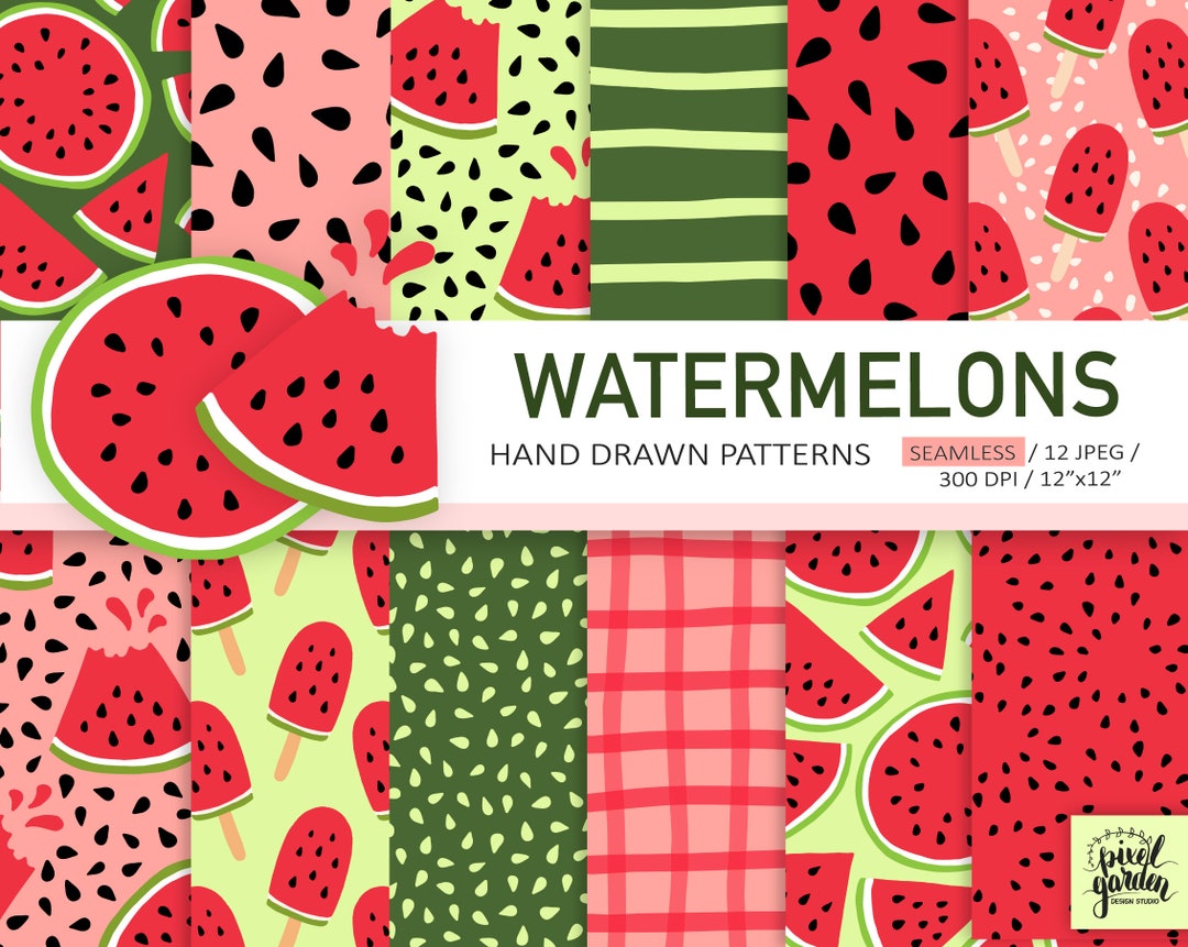 Watermelon Digital Paper. Summer Scrapbooking Paper. Seamless ...