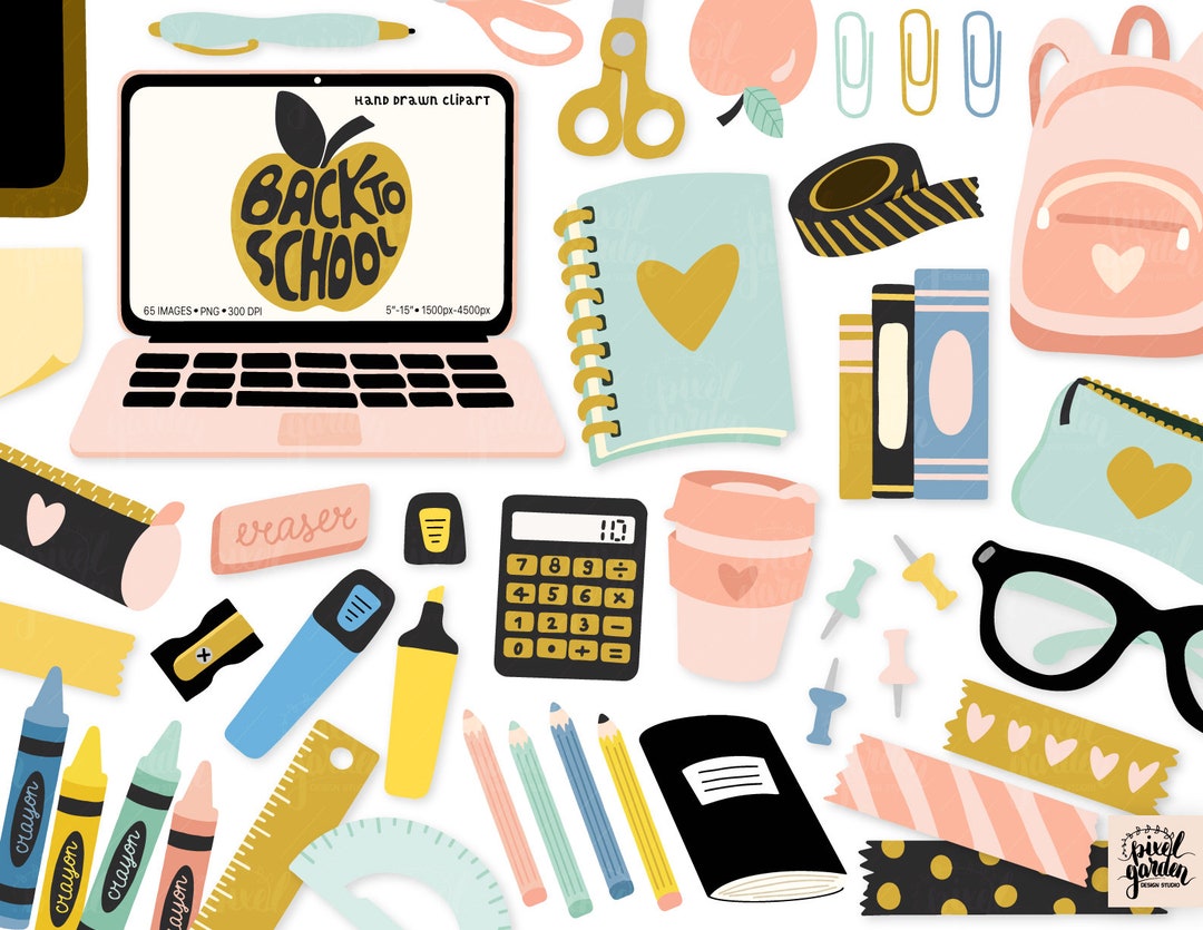 Back to School Clipart. Hand Drawn School Clipart. Office Supplies ...