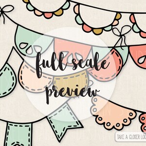 Hand Drawn Bunting Clip Art. Doodle Bunting Banners. Digital Garland ...